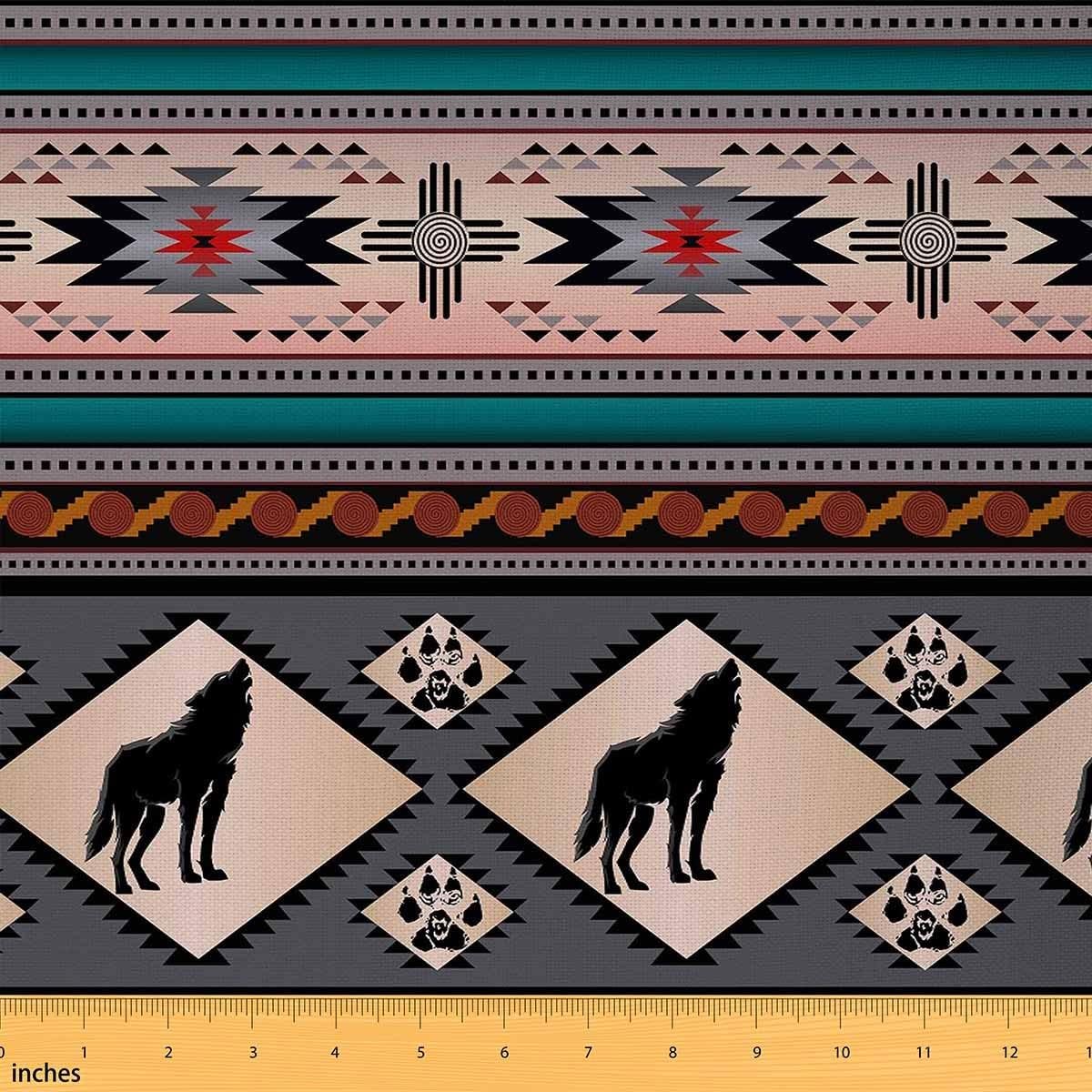 Amazon.com: Wolf Fabric by The Yard Native Tribal Geometric Aztec ...