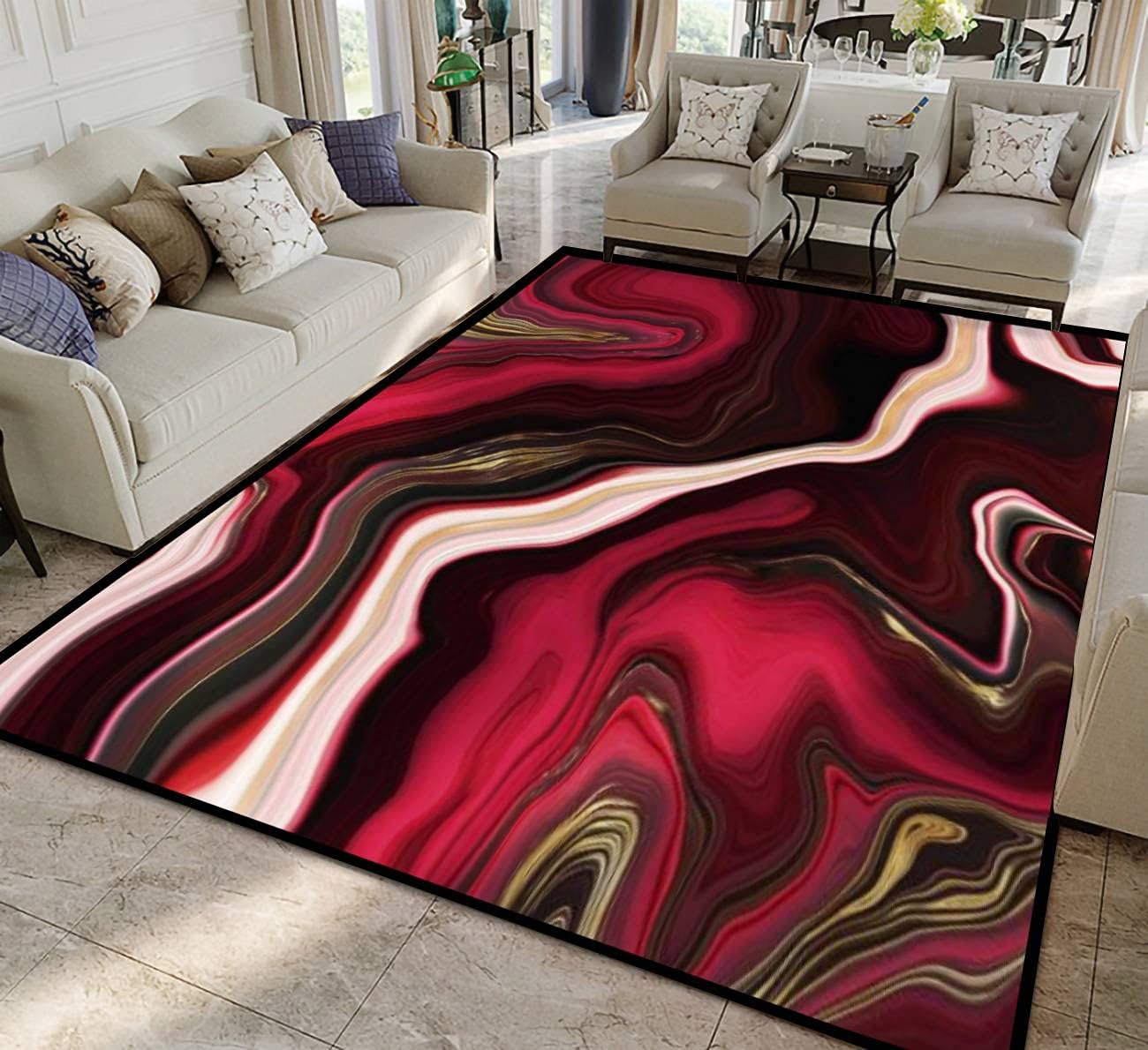 Amazon.com: FUIENCFKE Red Black Gold Marble Decor Art Rugs Soft Non ...