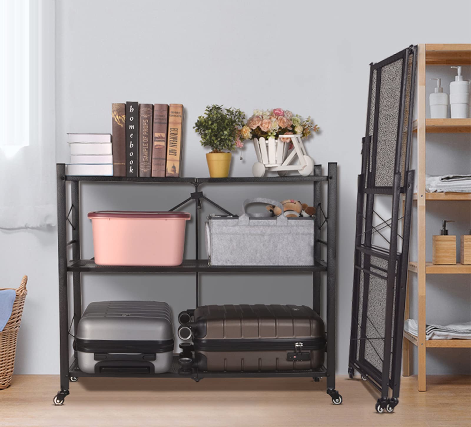 Snapklik.com : Foldable Shelves 3 Tier Heavy Duty Metal Storage Shelves