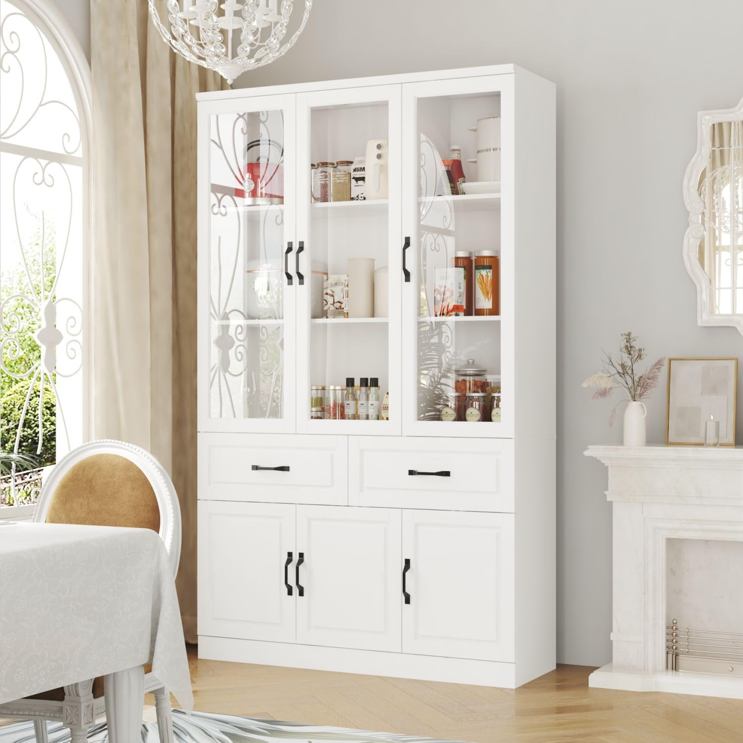 White Kitchen Storage Cabinet 183CM Modern Kitchen Pantry Cabinet,Tall