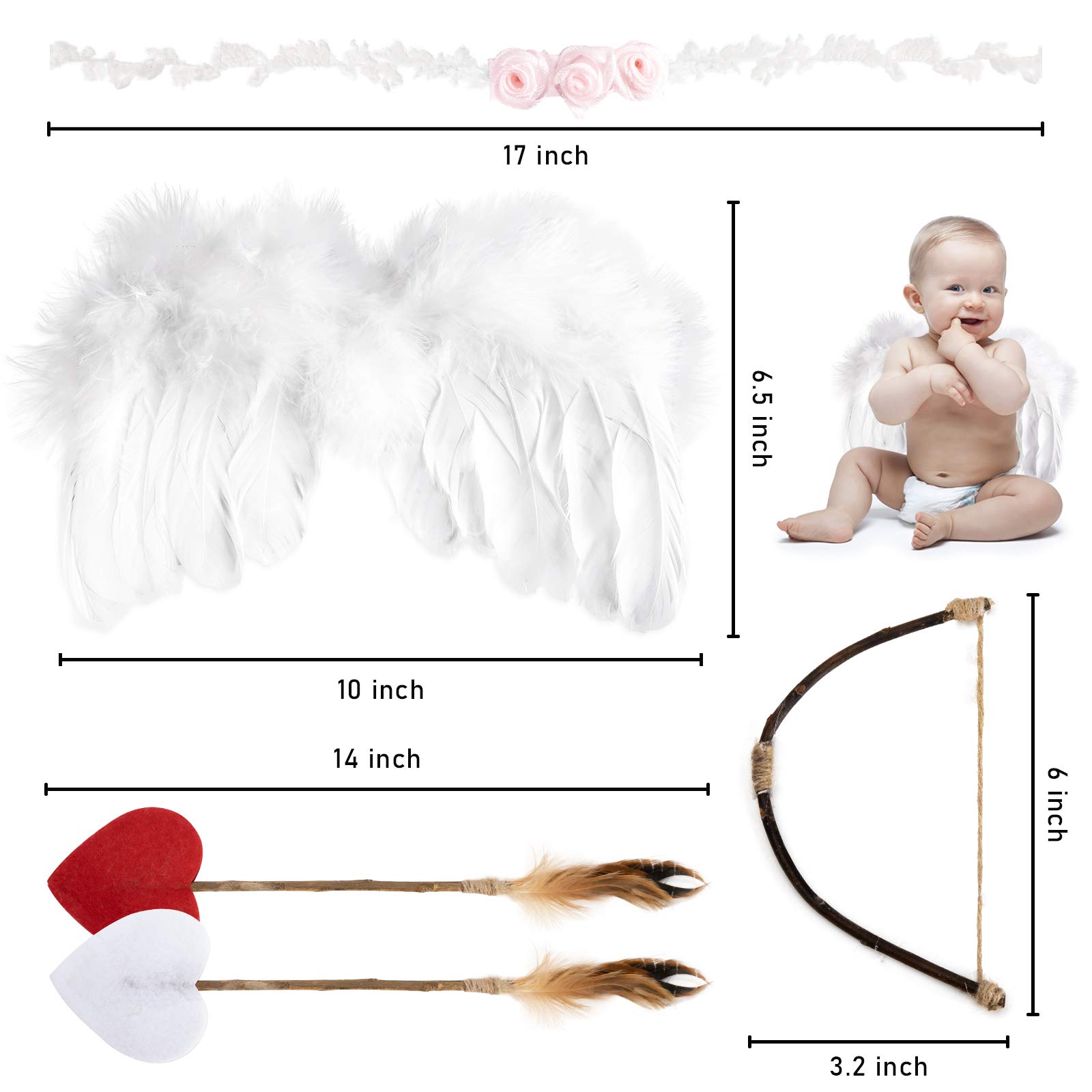 AMOR PRESENT Baby Angel Wings, 5PCS Newborn Photoshoot Clothes White ...
