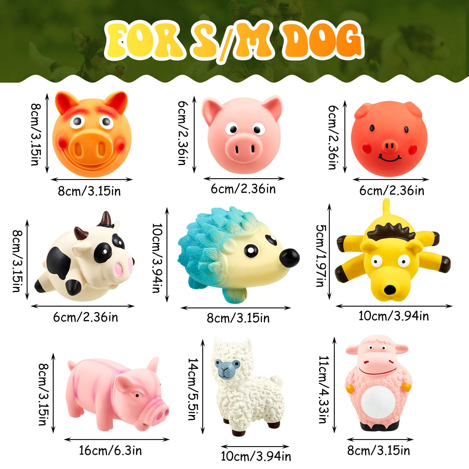 Liliful 9 Pcs Squeak Latex Dog Toys Soft Rubber Dog Chew Toy Grunting ...