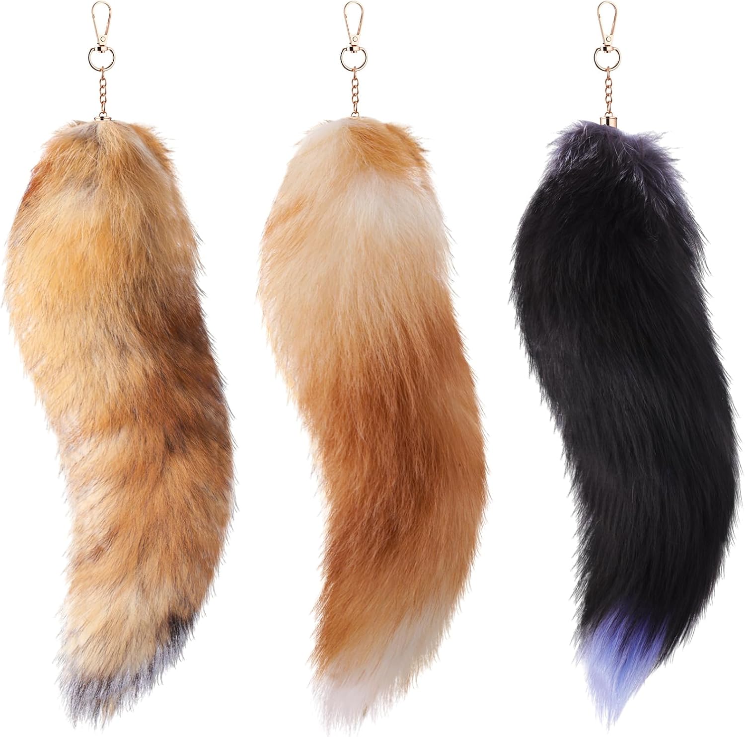 Ferreve 3 Pcs Halloween Huge Fluffy Real Fox Tail Fur Keychain Tail ...