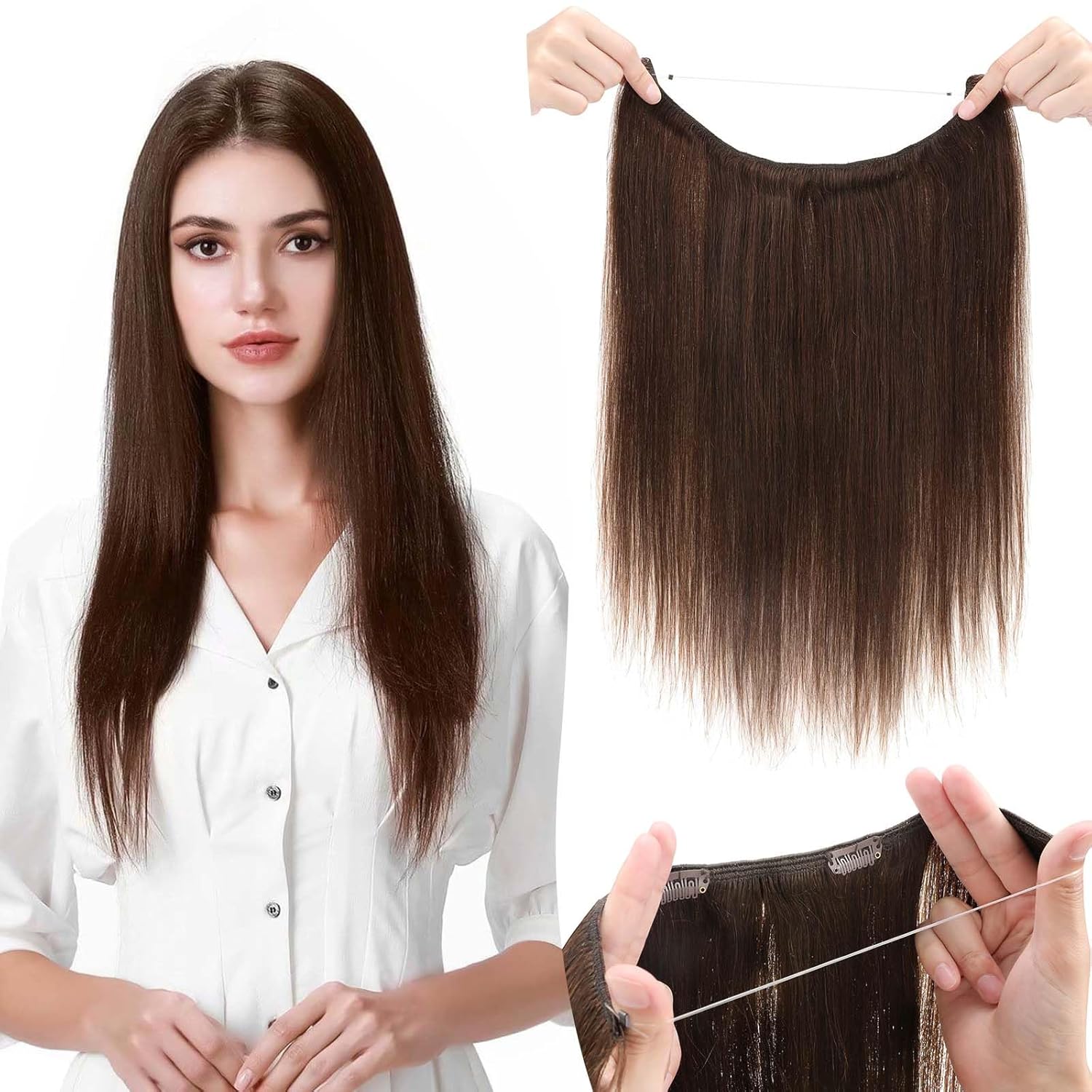 Amazon.com : Halo Hair Extensions Human Hair, SEGO 100% Real Human Hair ...