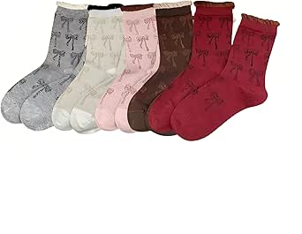 Amazon.com: SLAKOP Women's Cute Kawaii Bowknot Print Ruffle Cuff Ankle ...