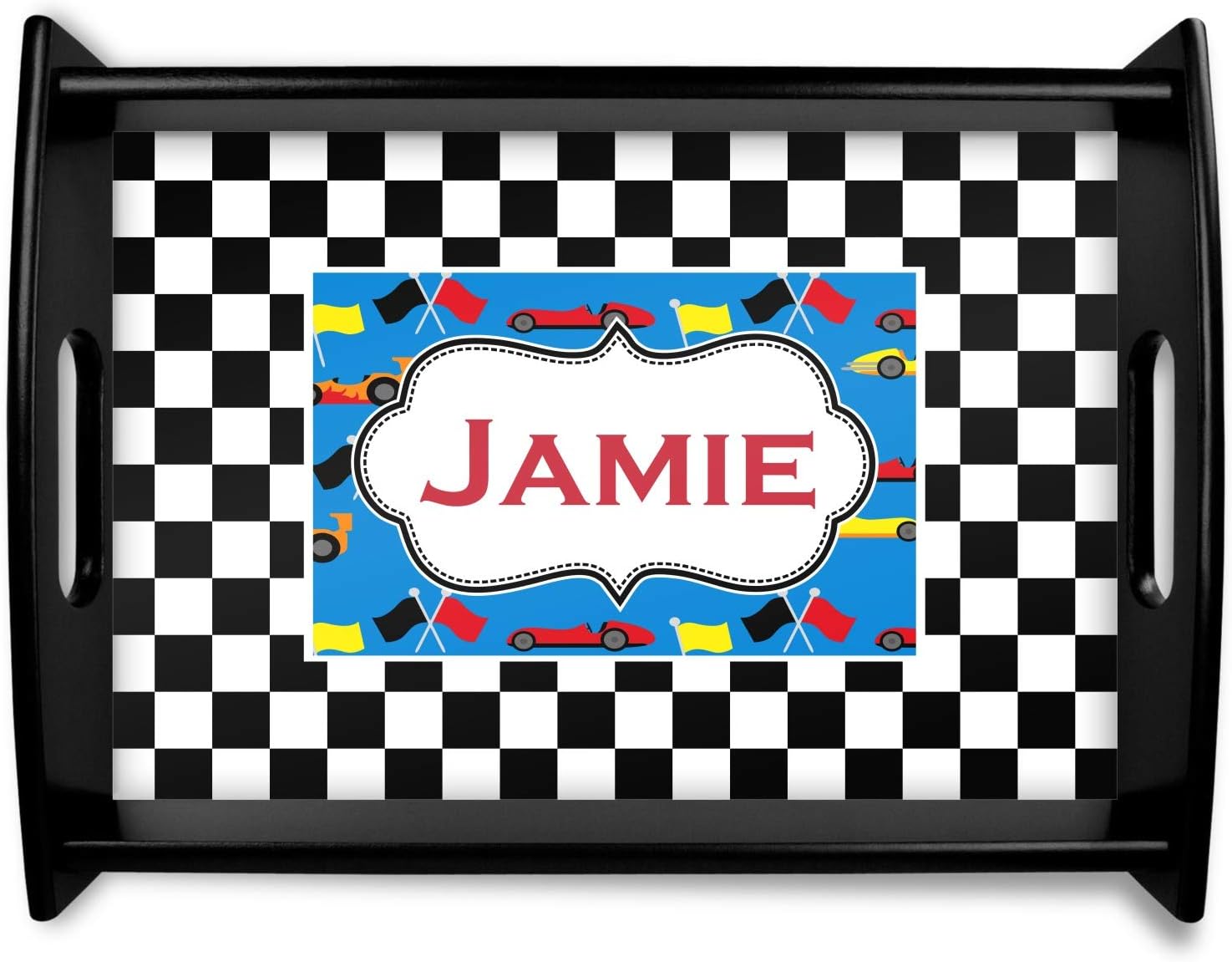 Amazon.com | Personalized Checkers & Racecars Black Wooden Tray - Large ...