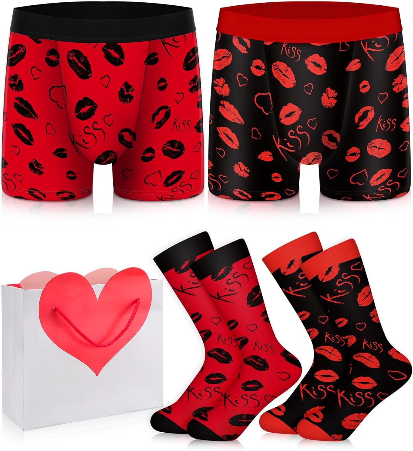 Cozypower 5 Pcs Gift Boxer Briefs Socks Set Mens Heart Underwear ...