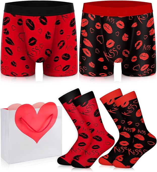 Cozypower 5 Pcs Gift Boxer Briefs Socks Set Mens Heart Underwear ...