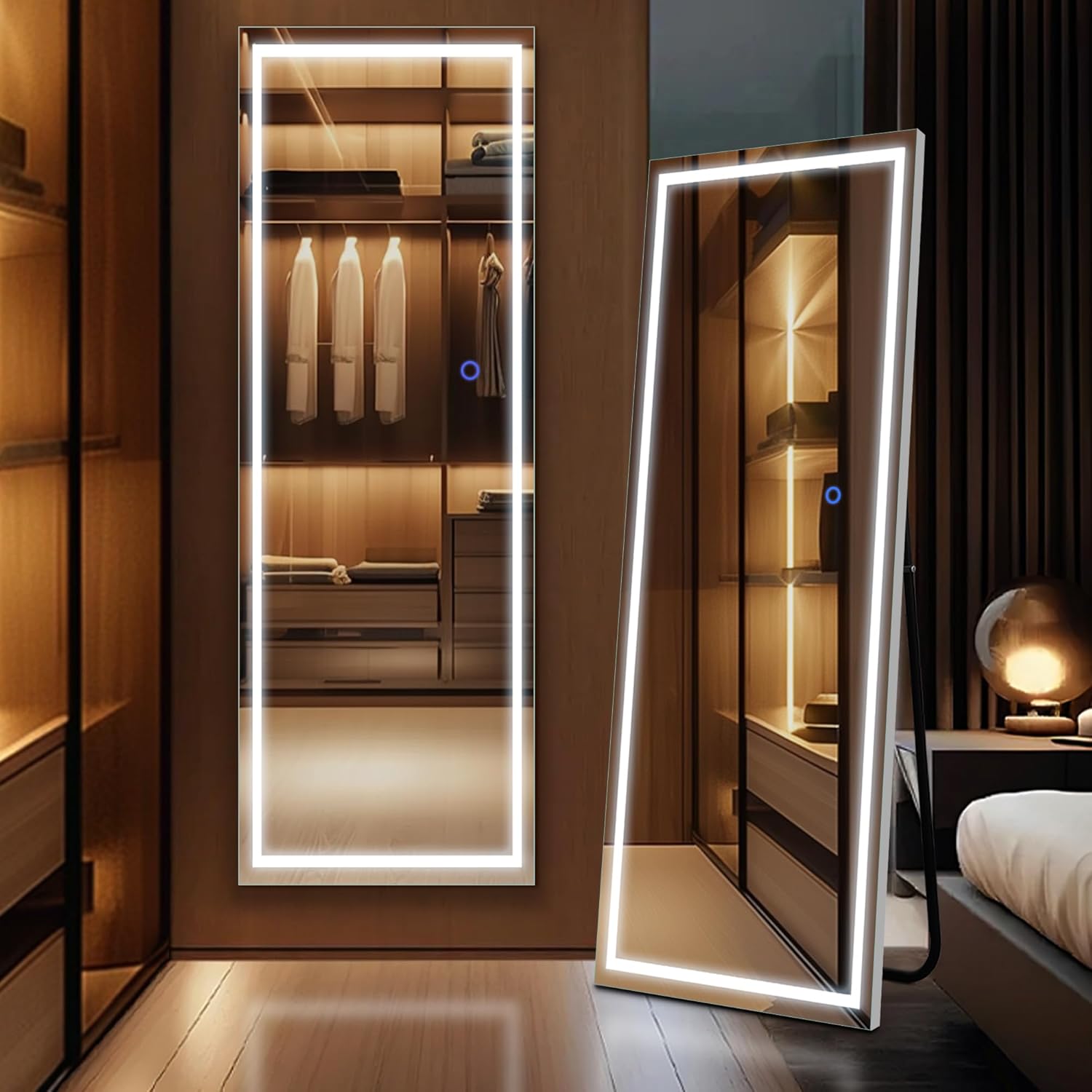 Amazon.com: GlasFlength Rectangle Full Length Mirror with LED Lights ...