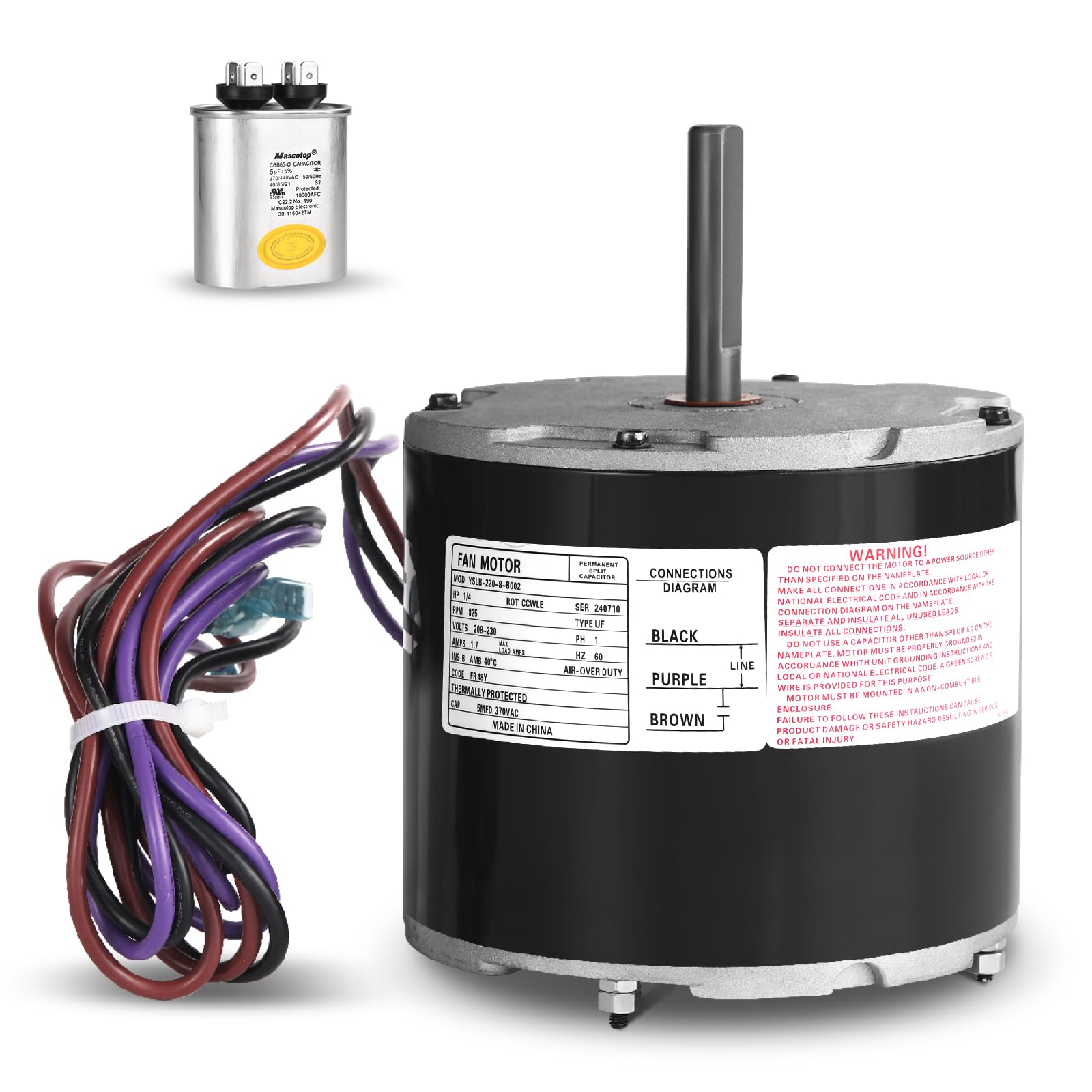 12Y65 Condenser Fan Motor 208/230 Volt, 1 PH, 60HZ, 1/4 HP, 825 RPM ...