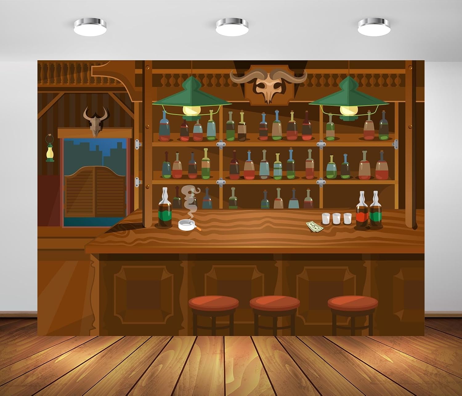 Amazon.com : BELECO 12x8ft Fabric Cartoon Western Saloon Bar Backdrop ...