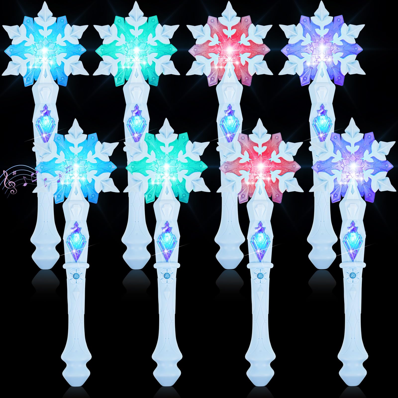 Jenaai 8 Pieces Snowflake Magic Wand with Sound Light up Wands Princess ...