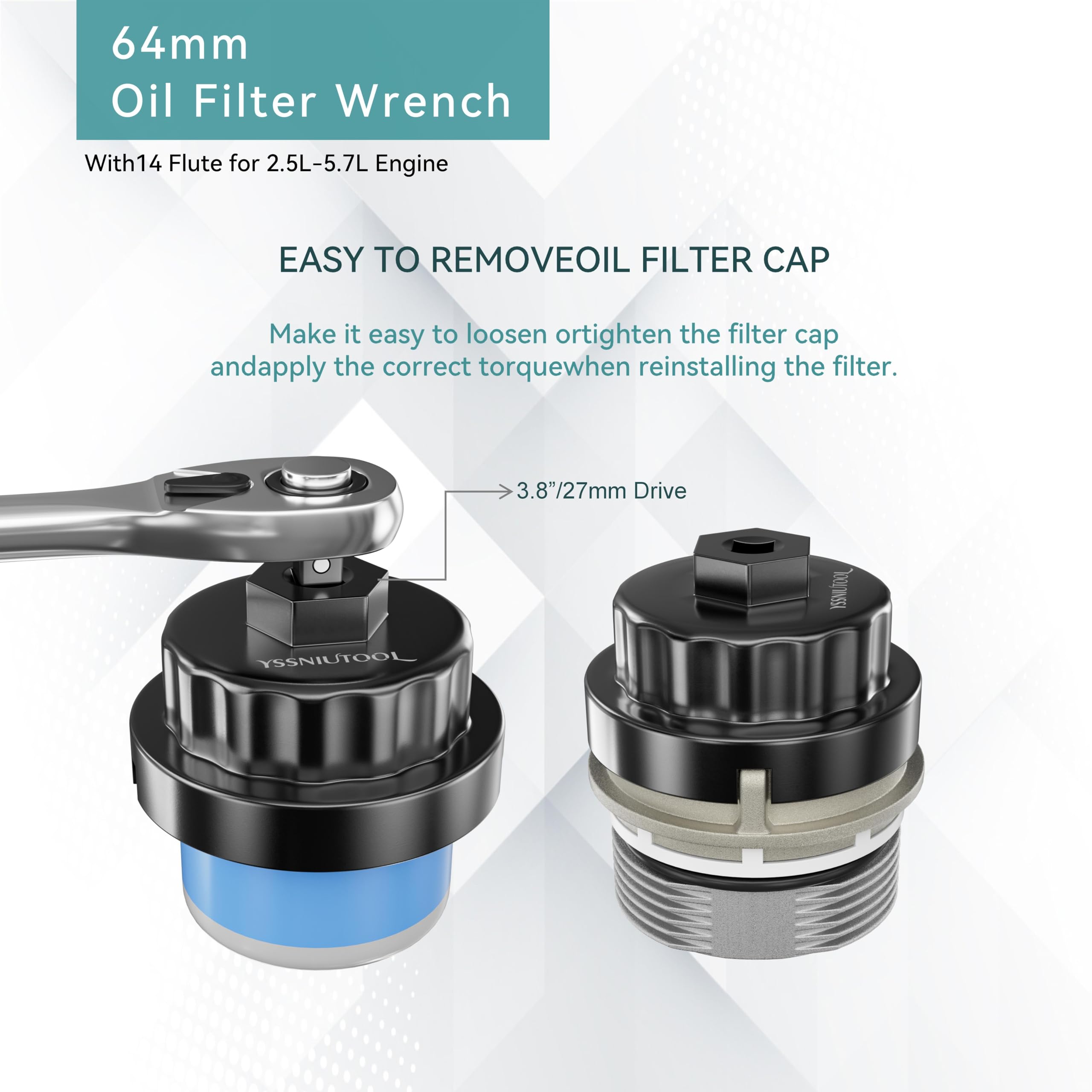 Snapklik.com : YSSNIUTOOL 64mm 14 Flute Oil Filter Wrench For Toyota ...