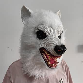 Amazon.com: Full Head Werewolf Mask,Realistic Furry White Wolf Head ...