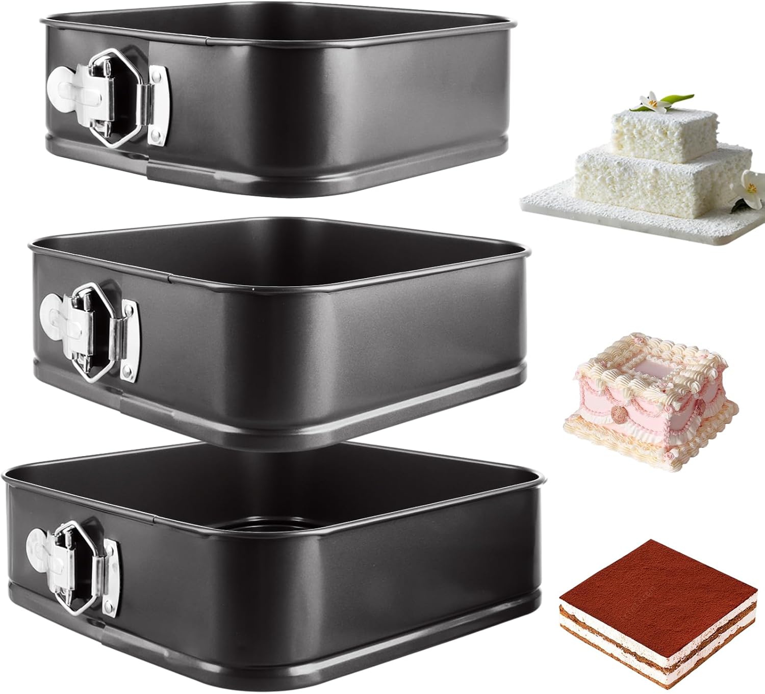 Amazon.com: GBACHOOSE 3PCS Square Springform Pan with Removable Bottom ...