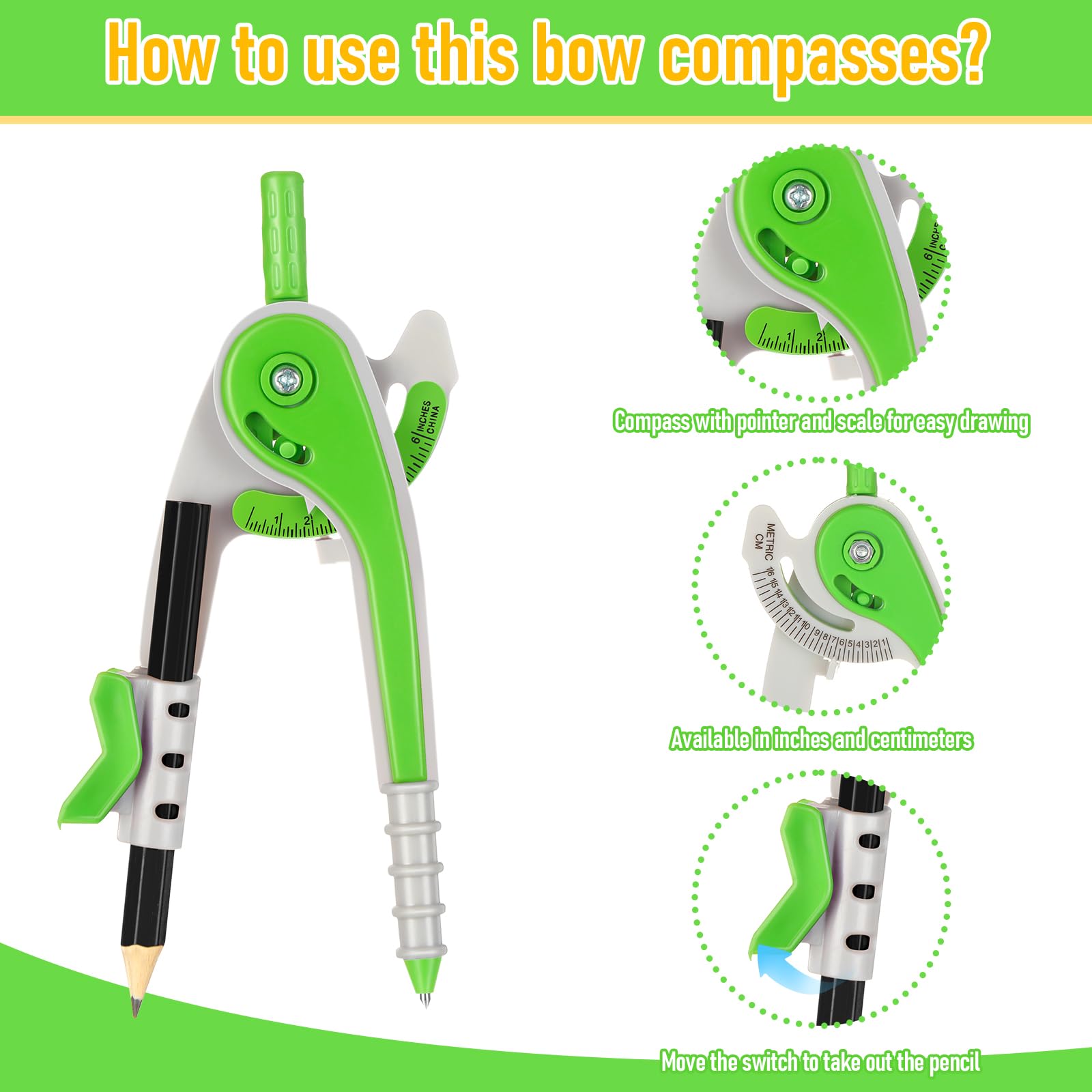 Snapklik.com : EBOOT Student Geometry Math Set, Drawing Compass And 6 Inch Clear Swing Arm ...