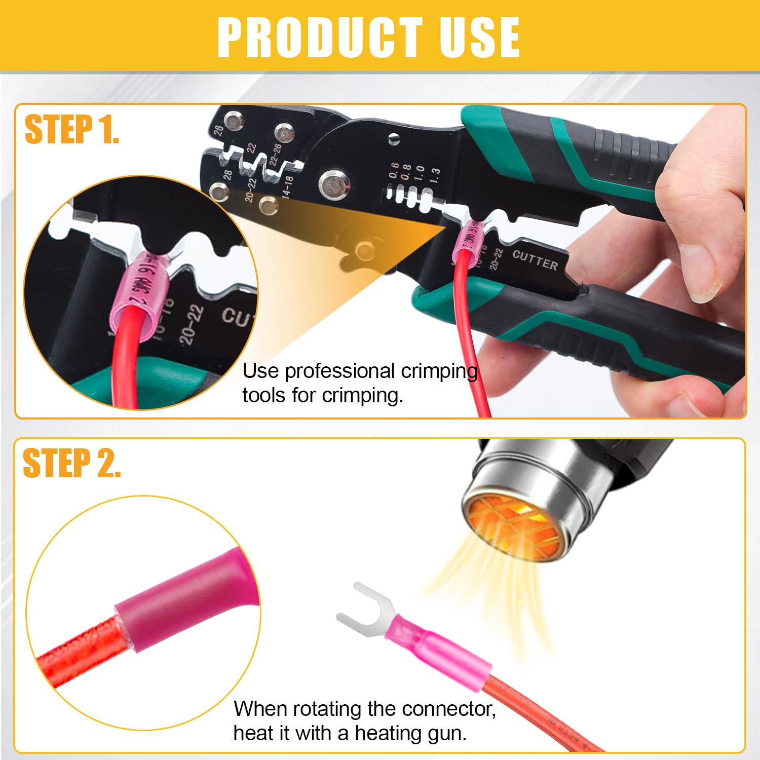 Snapklik.com : 100PCS Heat Shrink Fork Spade Connectors 22-16/16-14/12 ...