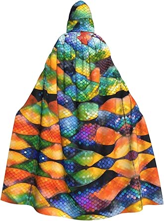 Amazon.com: KINGNOYI Rainbow Fish Scale Adult Hooded Wizard Tunic ...
