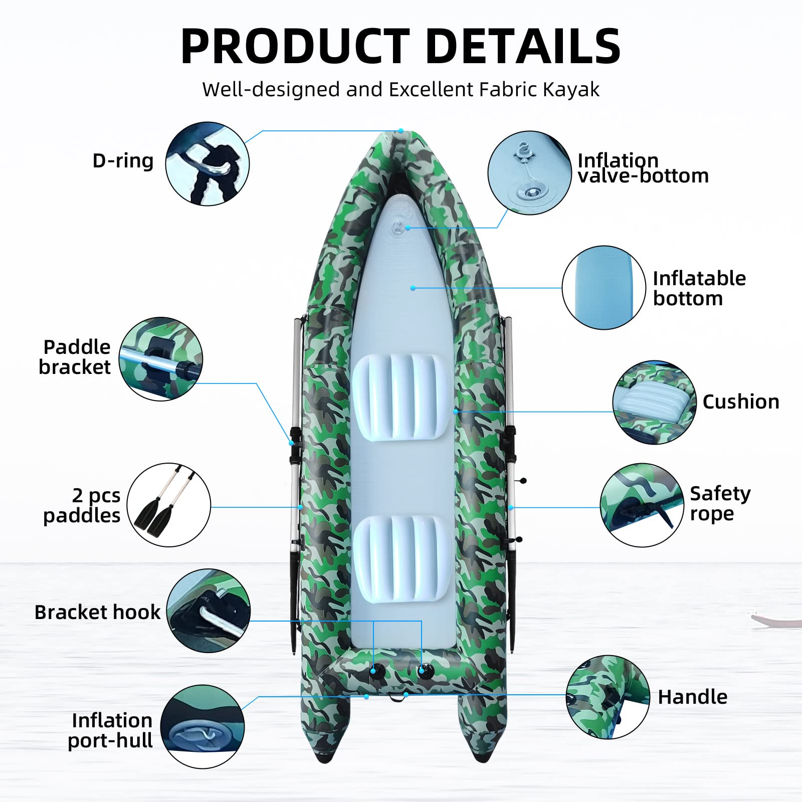 GONFLABLE Inflatable Kayak 2 Person Adult, 10Ft Dinghy Boat Raft ...