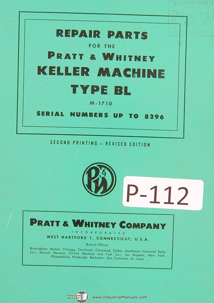 Pratt & Whitney Keller Type BL, Milling Machine Parts & Assembly ...