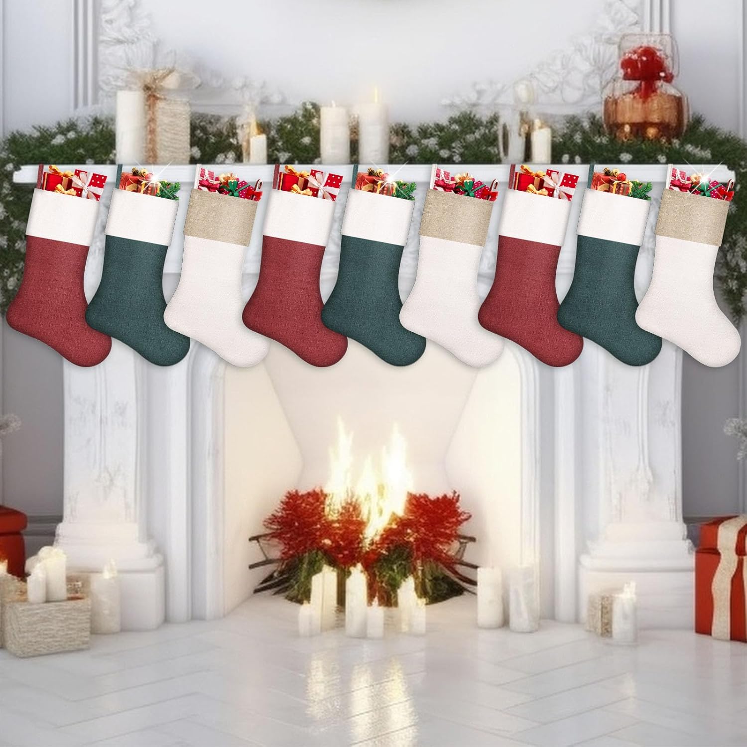 Amazon.com: Shinymoon 9 Pcs Large Burlap Christmas Stockings Burlap ...