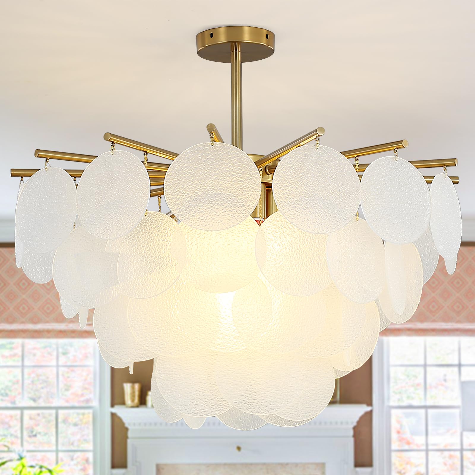 Wansi Shine Capiz Shell Chandelier: 10-Light Modern White Shell Chandeliers Gold Glass Shell ...