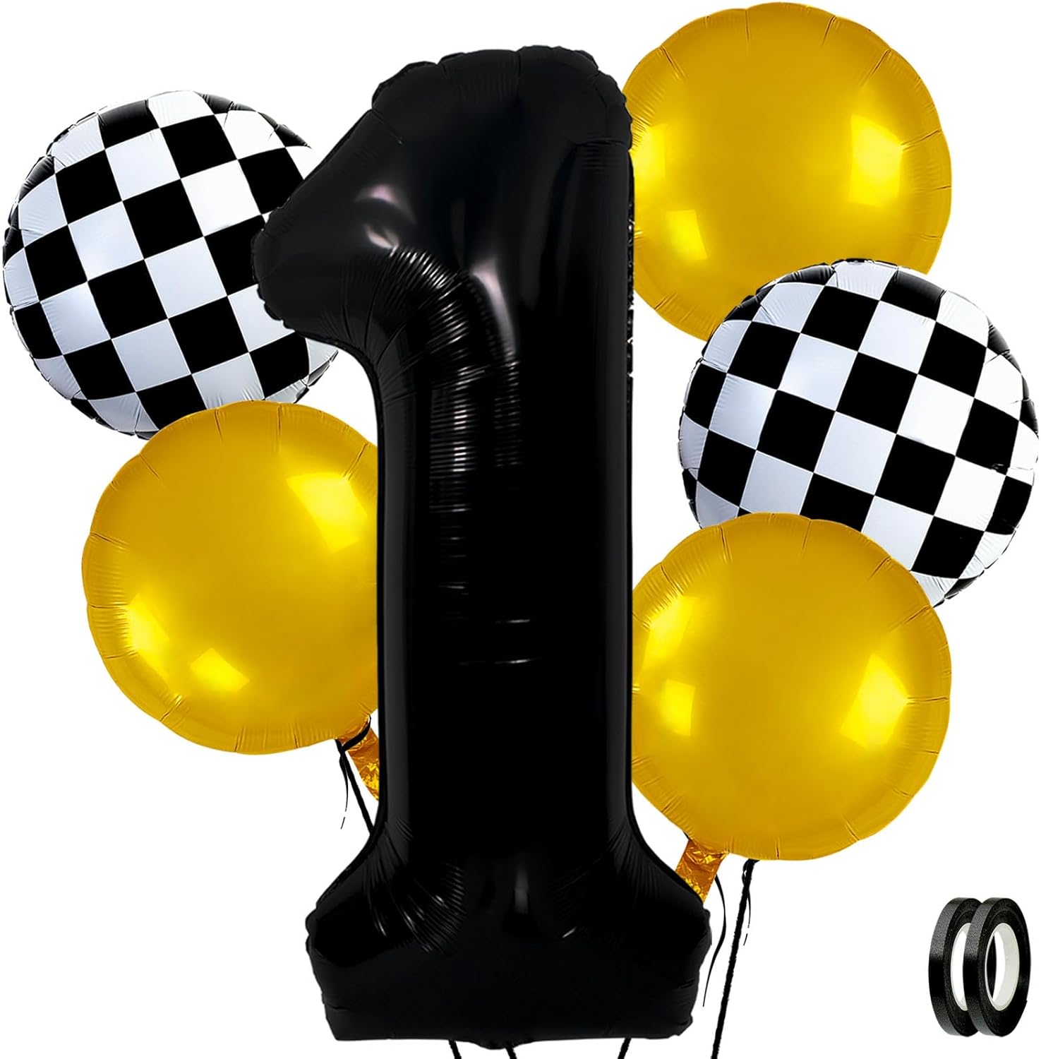 Amazon.com: One Happy Birthday Balloon Set, 40" Black One Checkered ...