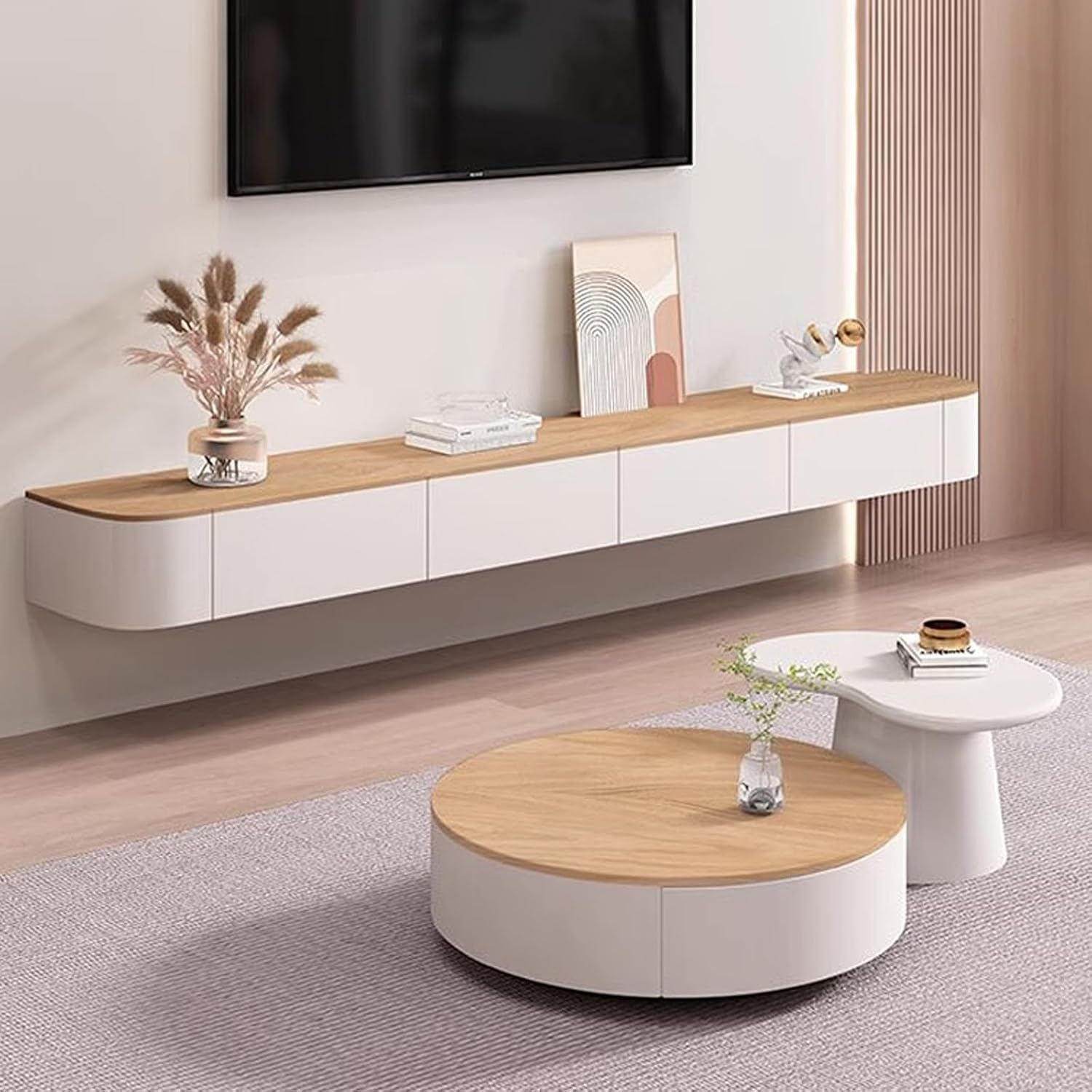 Wall Mounted TV Cabinet, Floating Shelves Under Tv, Solid Wood Floating ...