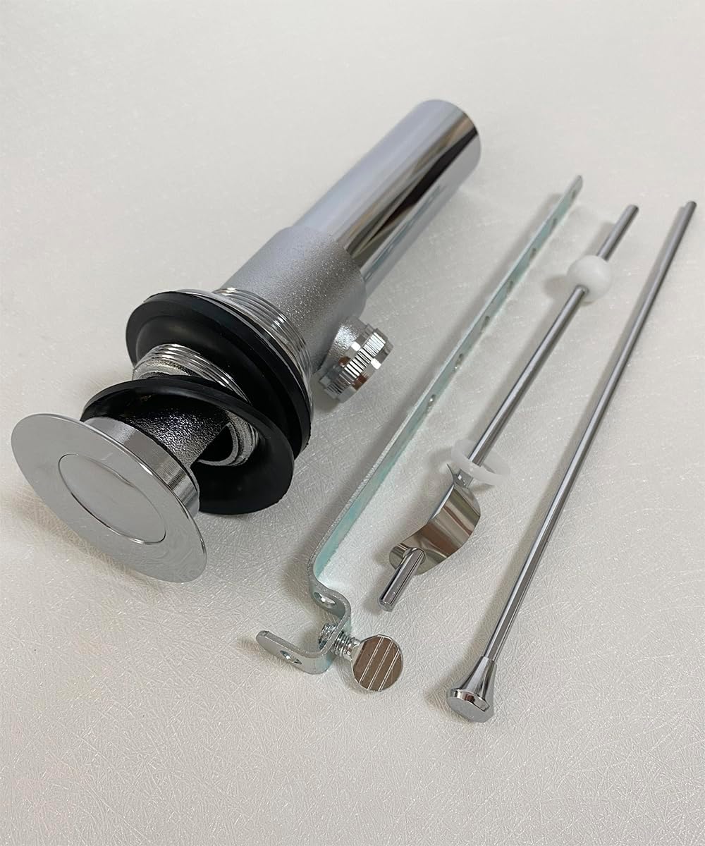 Bathroom Lift Rod Sink Drain, Brushed Chrome Sink Drain with Overflow ...