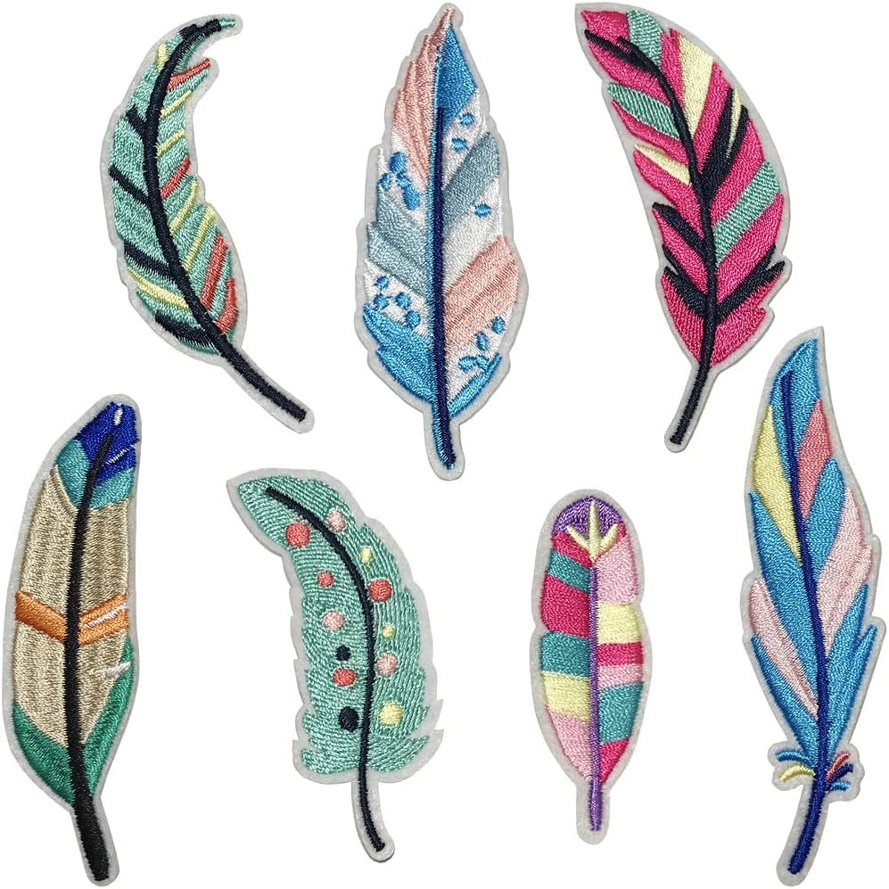 Amazon.com: Tornado-Storm 7 Pieces Colorful Leaf Feather Embroidered ...