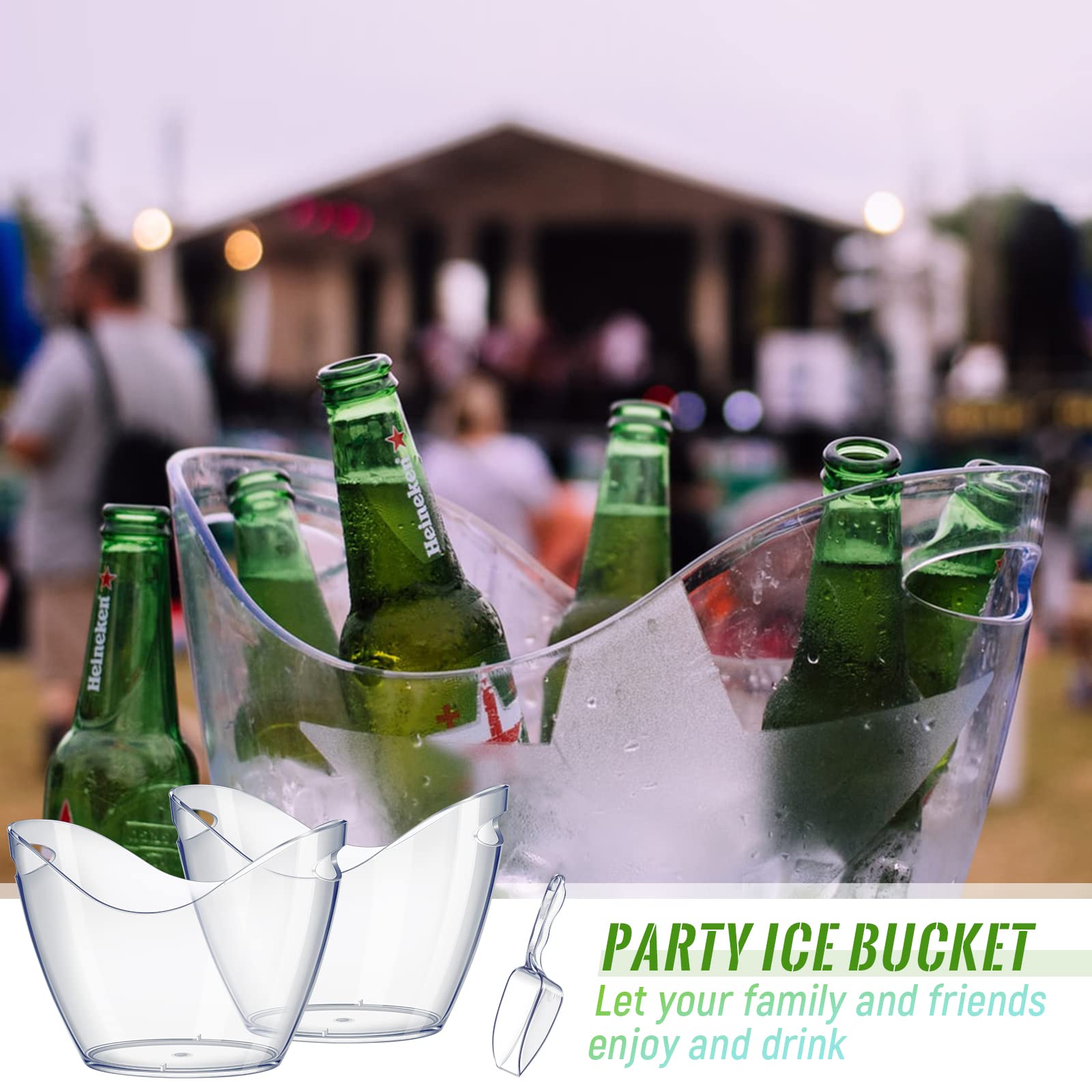 Plastic Clear Ice Bucket with Ice Scoops Clear Acrylic Ice Tub Plastic ...