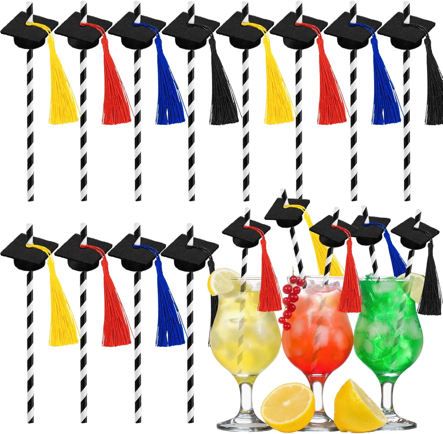 Amazon.com: 20Pcs Graduation Paper Straws with Grad Caps Grad Cap ...