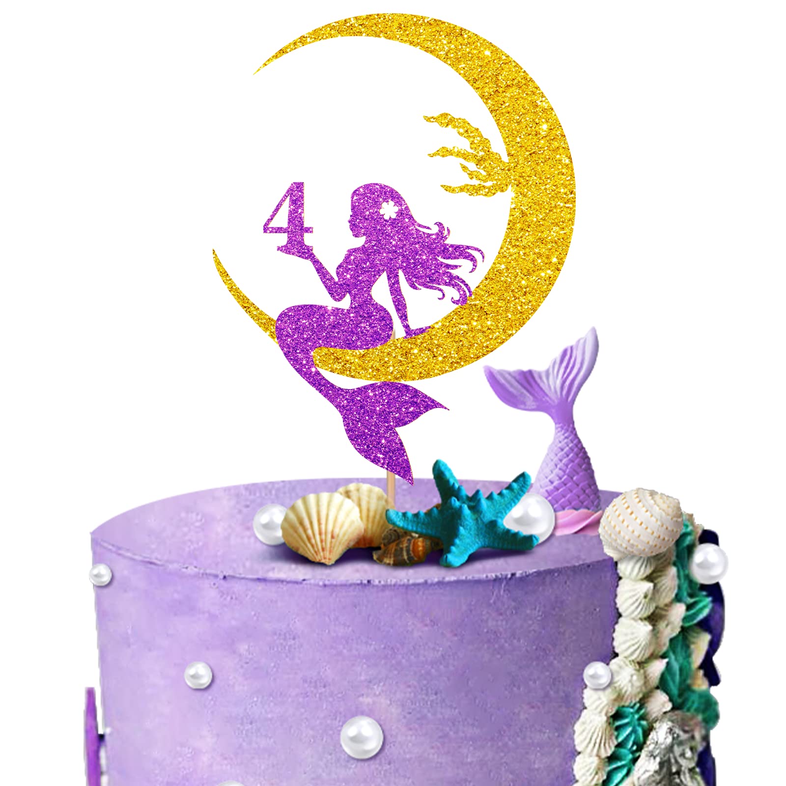 Snapklik.com : Gold & Purple Mermaid 4 Cake Topper, Little Mermaid ...