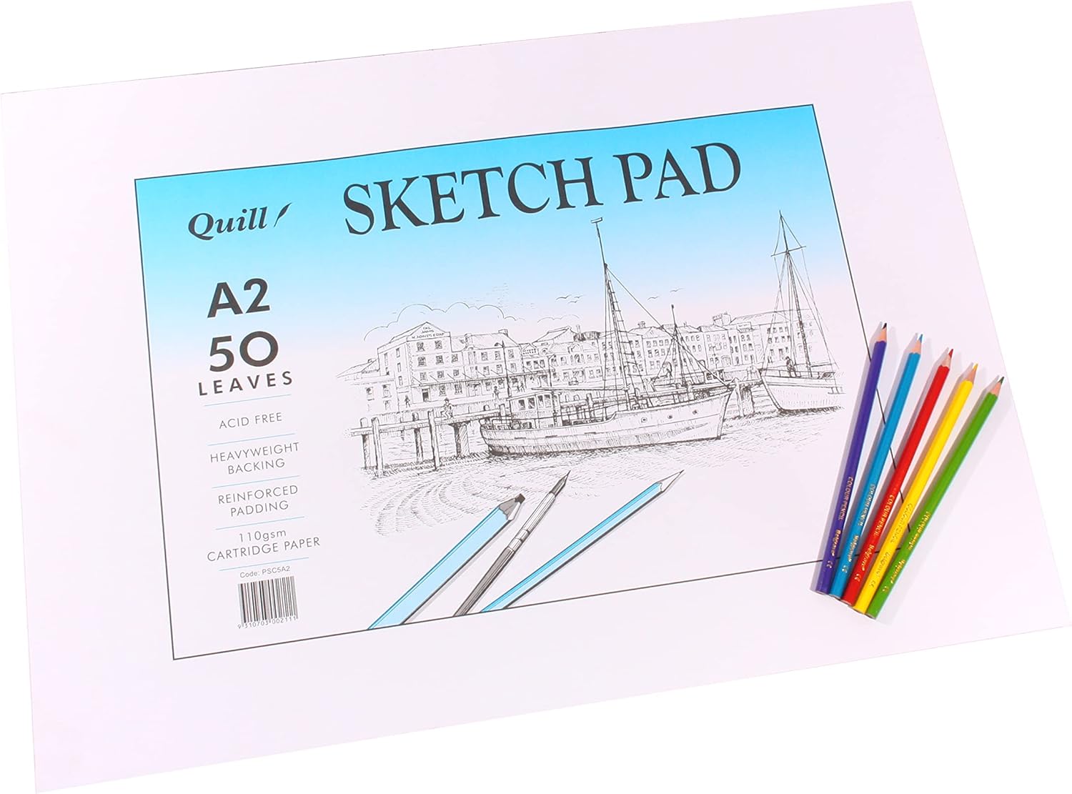 Quill, A2 Sketch Pad, 50 Sheets, 110gsm Cartridge Paper, White Pages ...