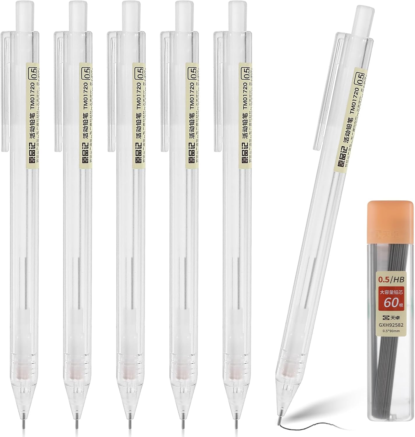 TIESOME 6PCS Transparent Mechanical Pencil Set, Mechanical Pencils 0.5 ...