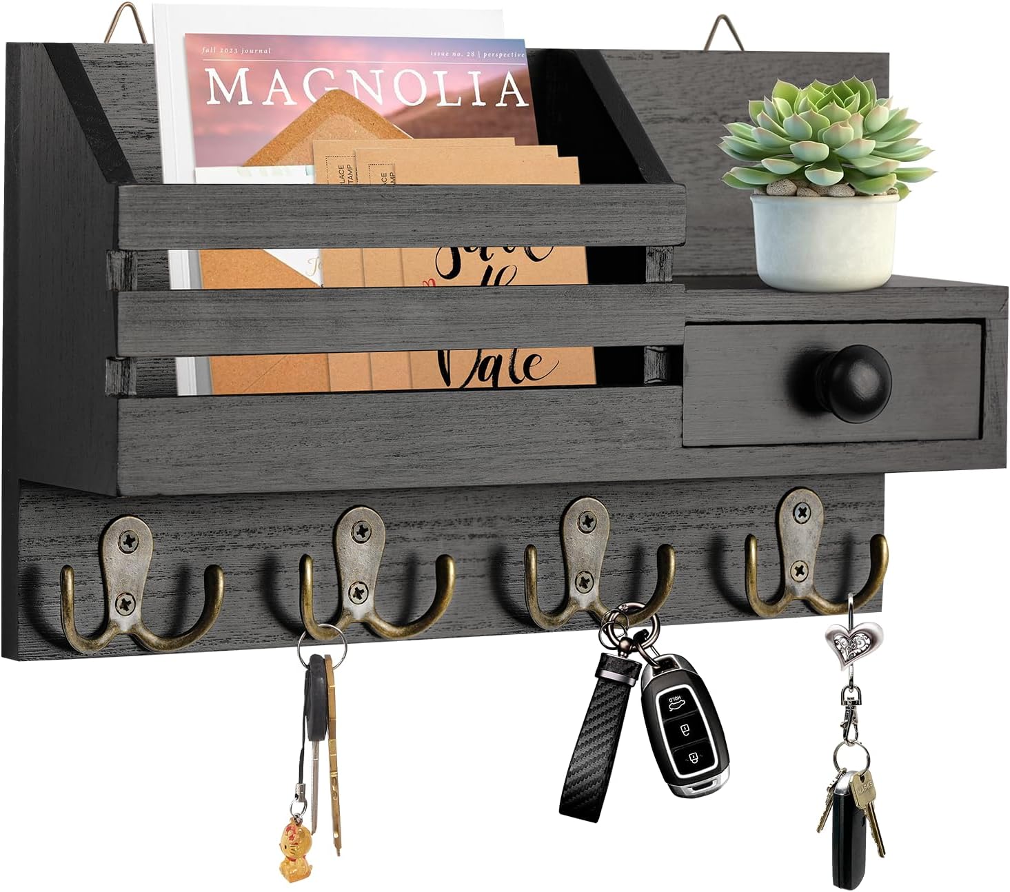 Amazon.com: HOMEBROS Key Holder Wall Mount, Black Wooden Mail Key ...