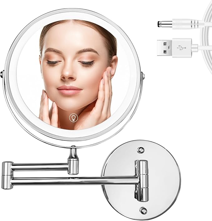 WITFAMILY wall mounted mirror with a magnification of 10x, LED ...