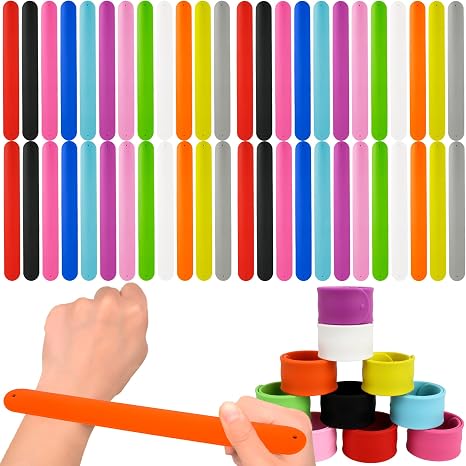 Amazon.com: Flahard 72 Pcs Silicone Slap Bracelets Bulk Rainbow Snap ...