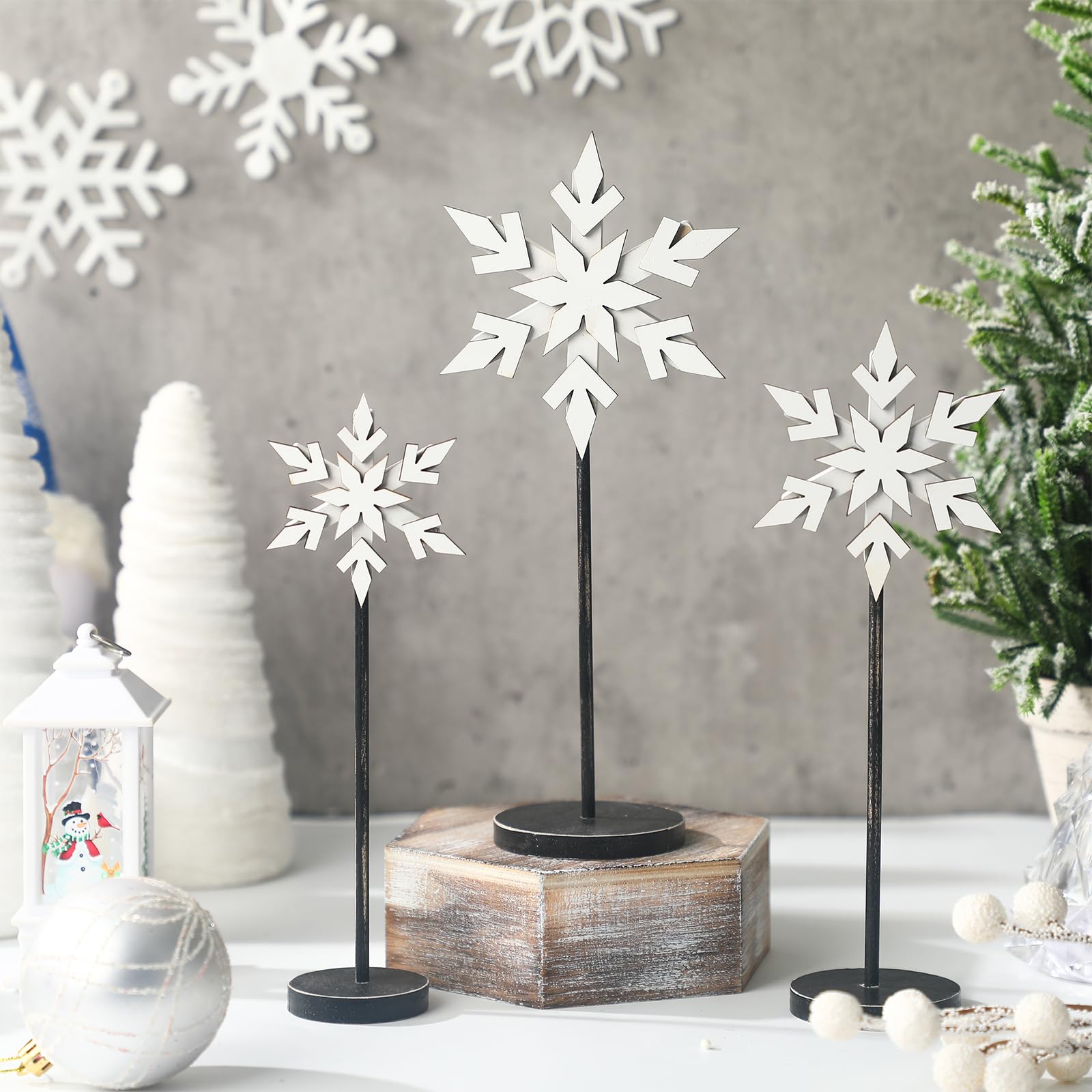 Amazon.com: Soaoo 3 Pcs Winter Decorations Wooden Snowflakes Tabletop ...