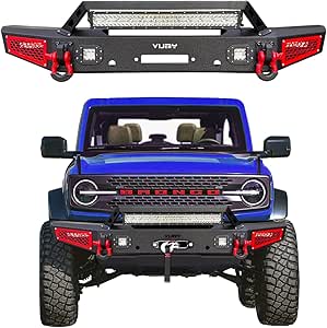 Amazon.com: Ronghui Bronco Front Bumper with Red D-rings and LED Lights ...