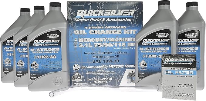 Quicksilver 10W-30 Oil Change Kit for 4-Stroke 75hp, 90hp and 115hp ...