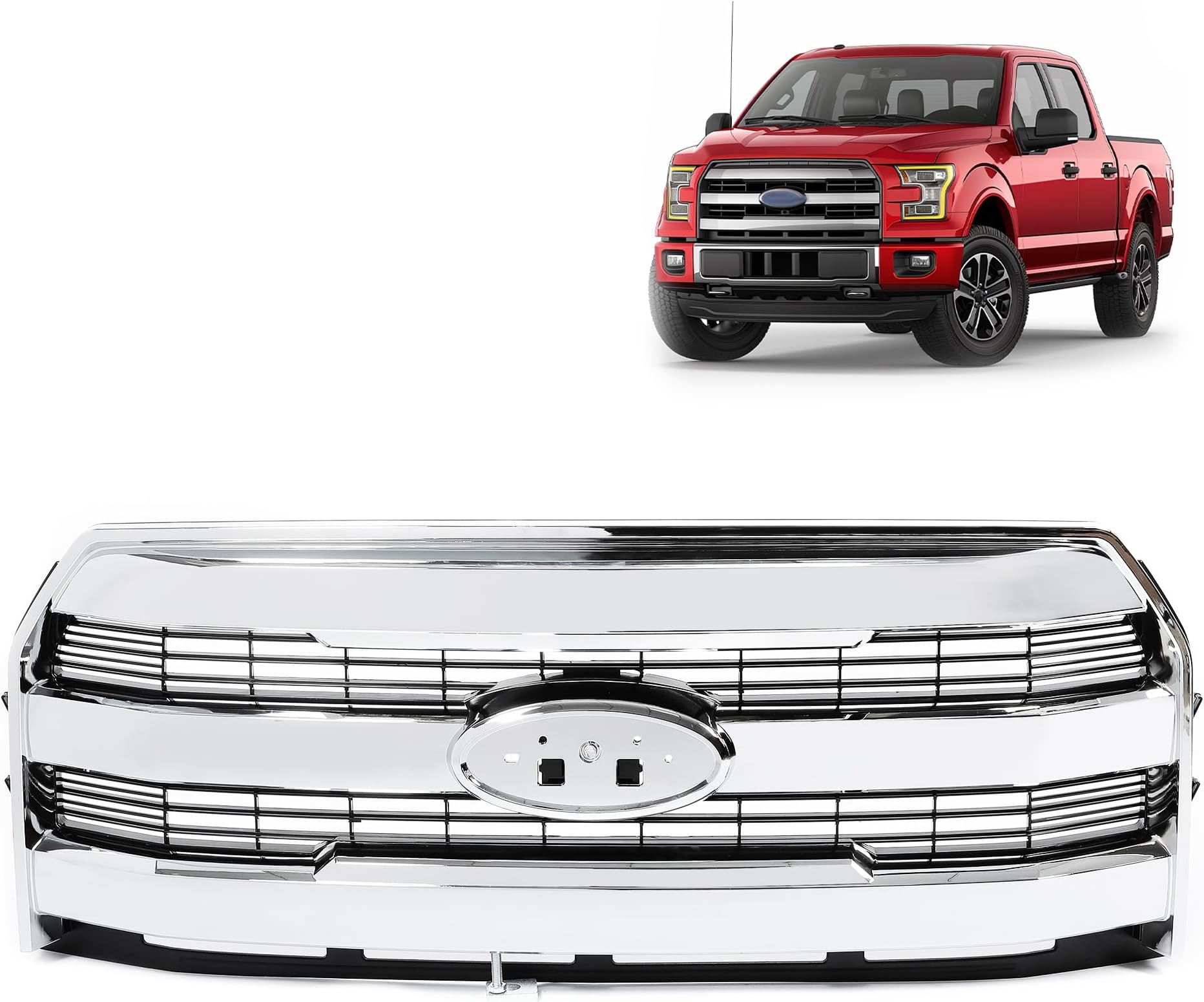 Amazon.com: Bapmic FL3Z-8200-UA Front Chrome Mesh Radiator Grille w ...