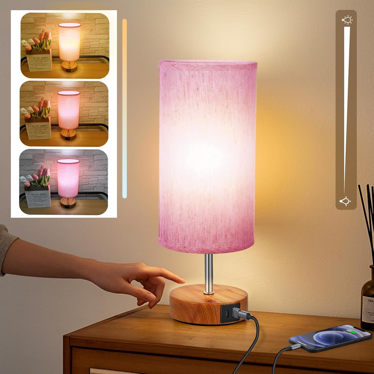 Stepless Dimming Pink Lamps with 3 Color Temperatures, Small Lamps for ...