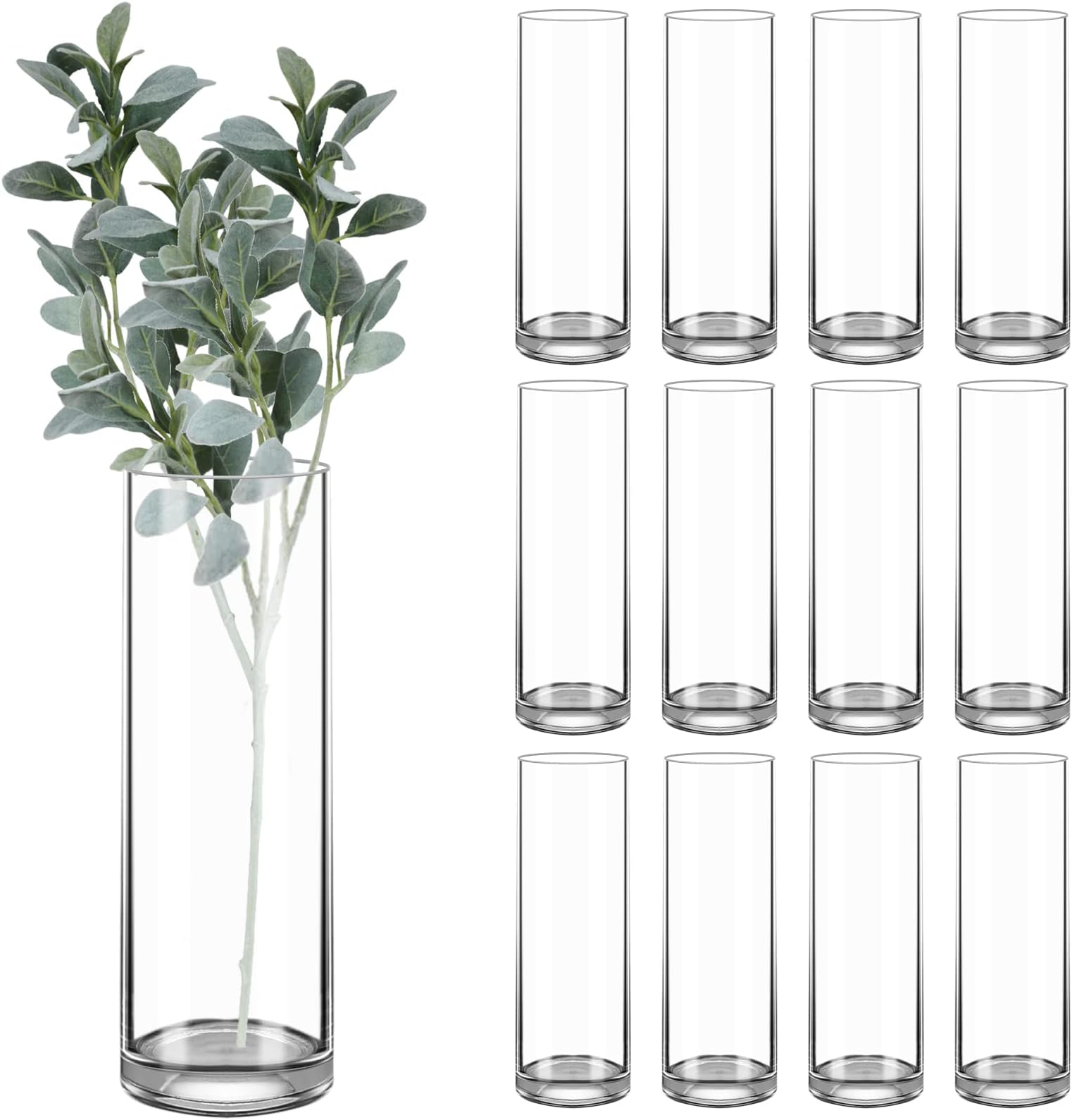 Amazon.com: 12 Pack Tall Clear Glass Cylinder Vases Floating Candle ...