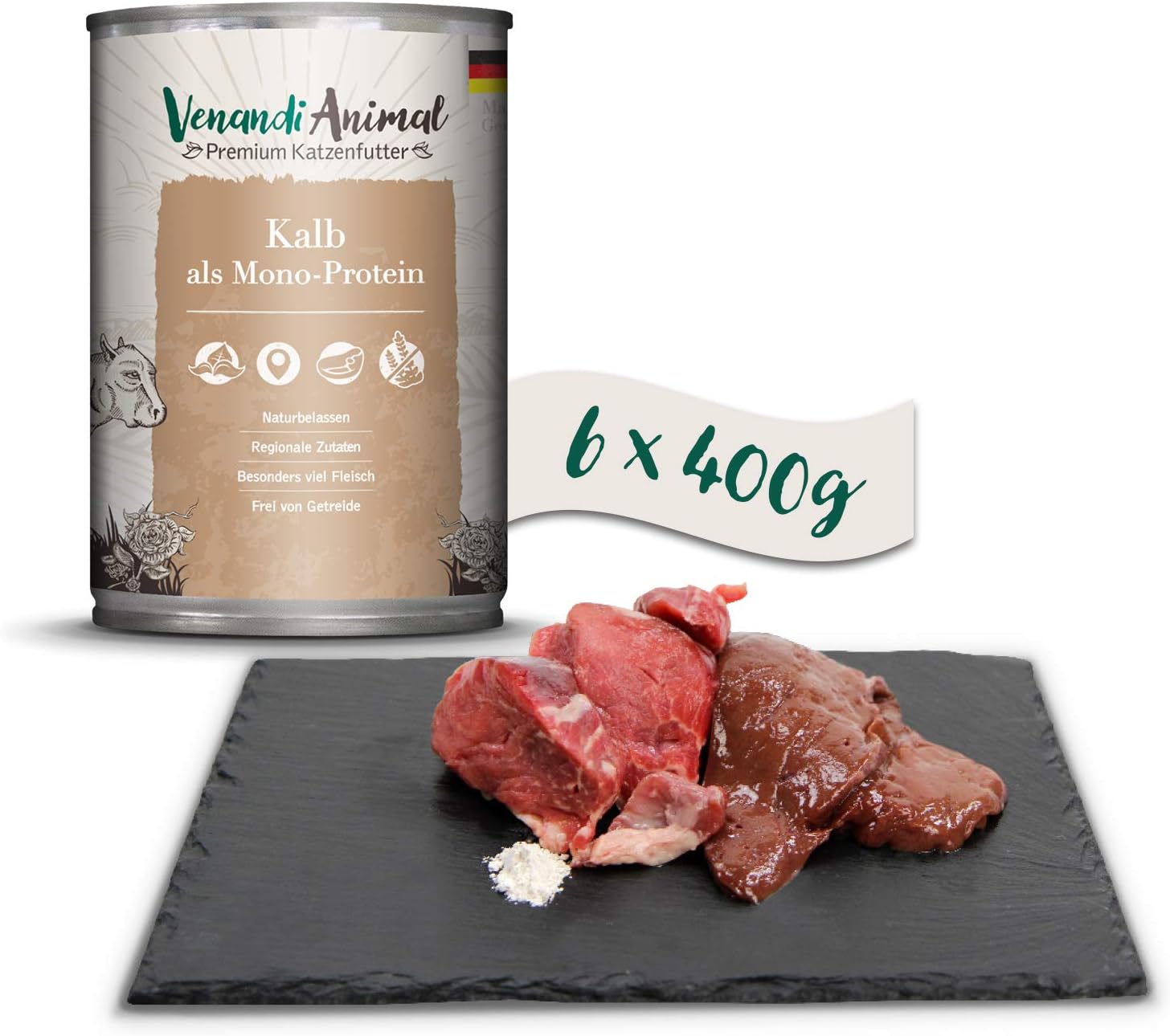Venandi Animal Premium Cat Food, Veal as Monoprotein, Wet Food, Grain ...