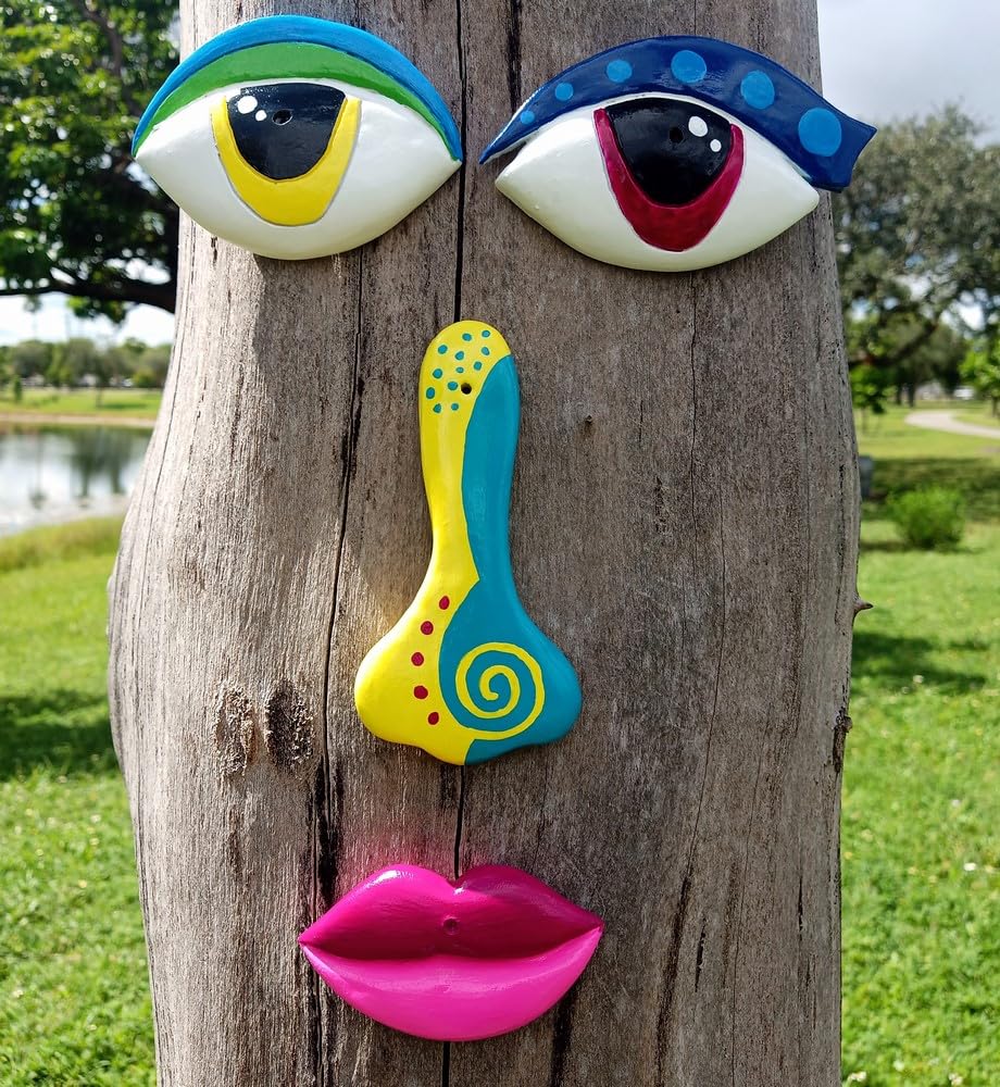 Amazon.com: Tree Face sculpture colorful style Tree Faces Decor Outdoor ...
