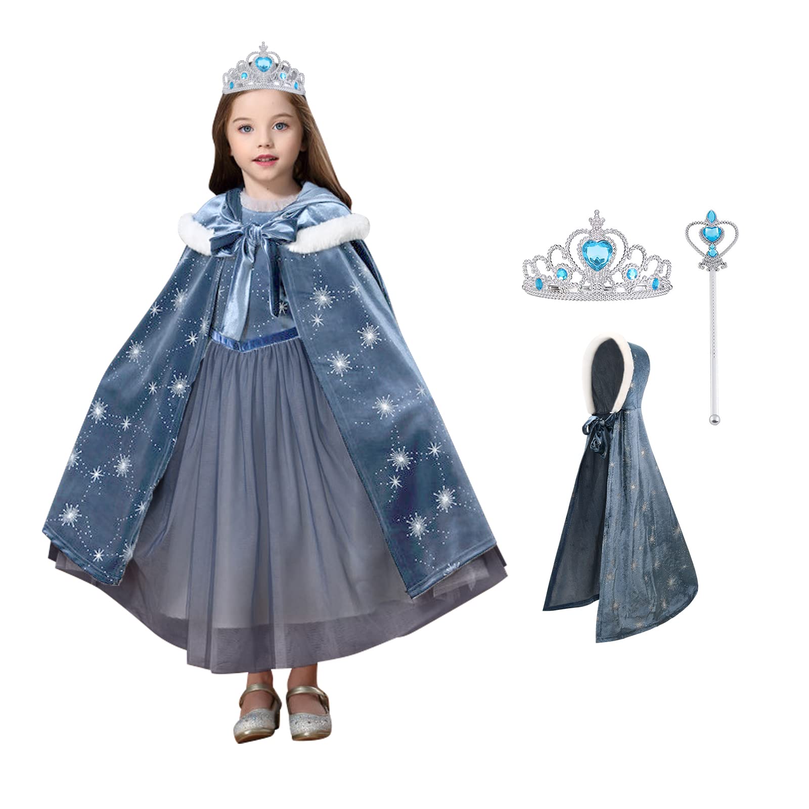 ACWOO Elsa Costume, Elsa Princess Dress with Princess Crown and Magic ...