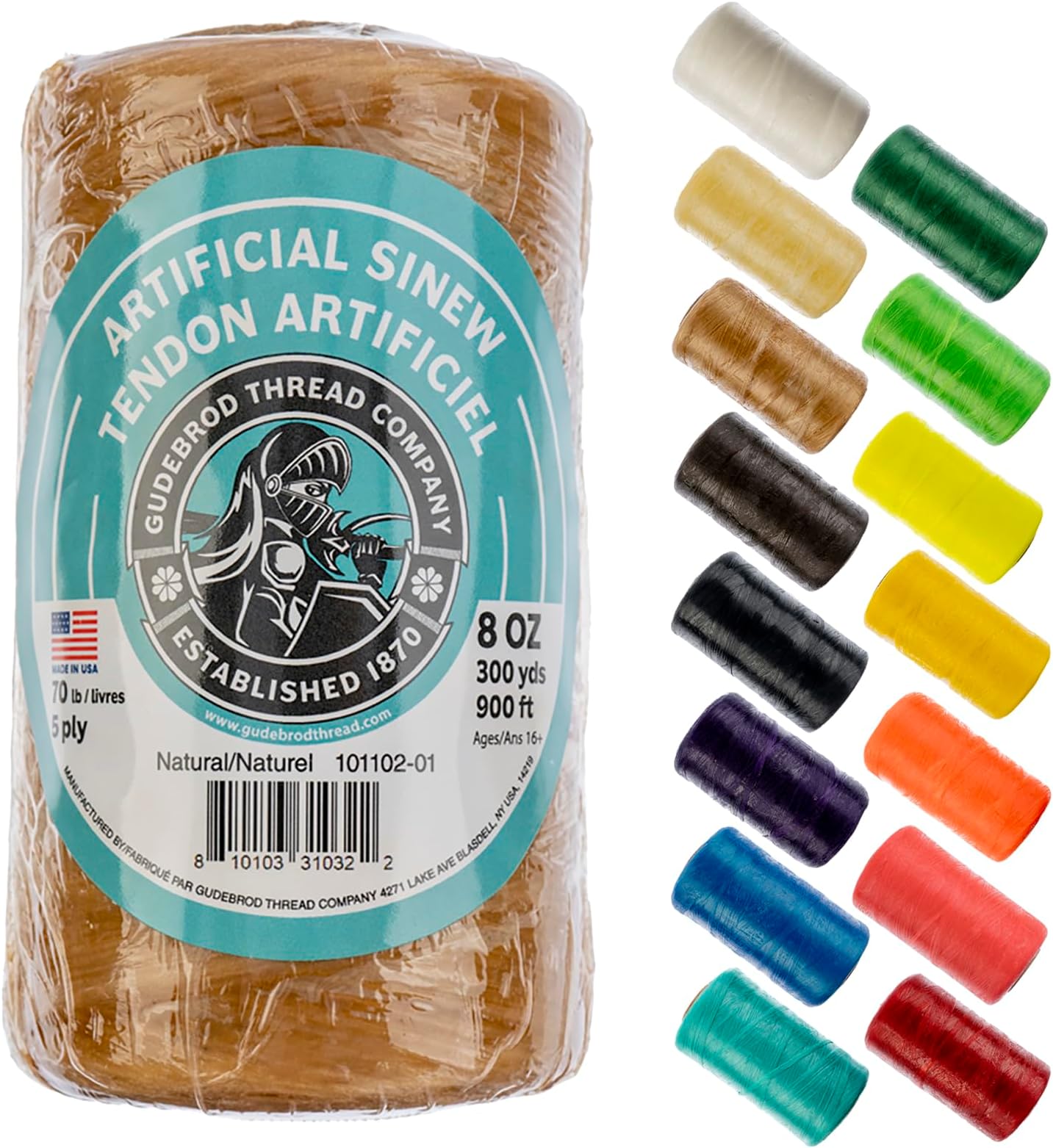 Amazon.com: Gudebrod Sinew 8oz 900ft (300yd) Natural 5ply, 70lb Test ...