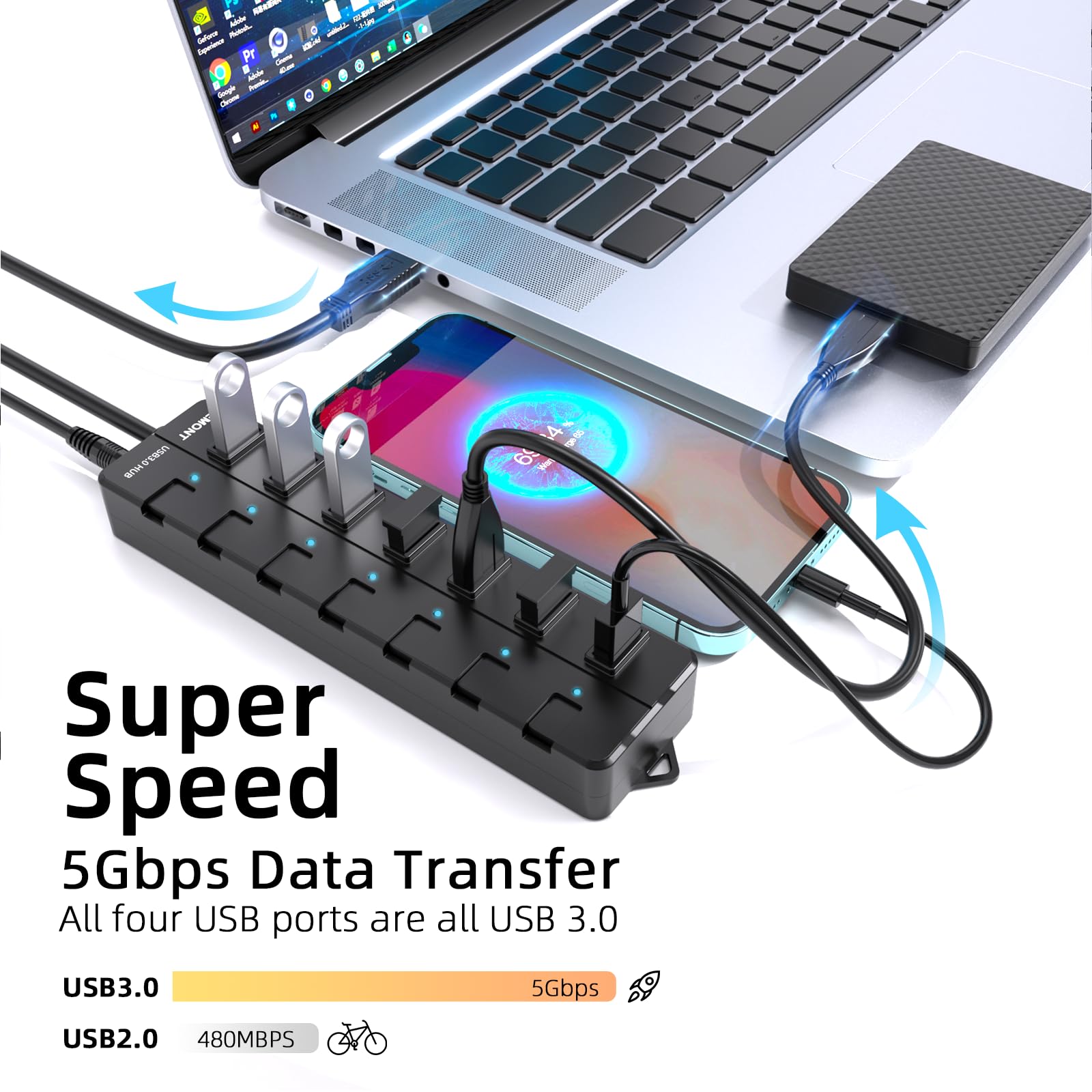 Snapklik.com : USB HUB,VEMONT 7 Port USB 3.0 Hub