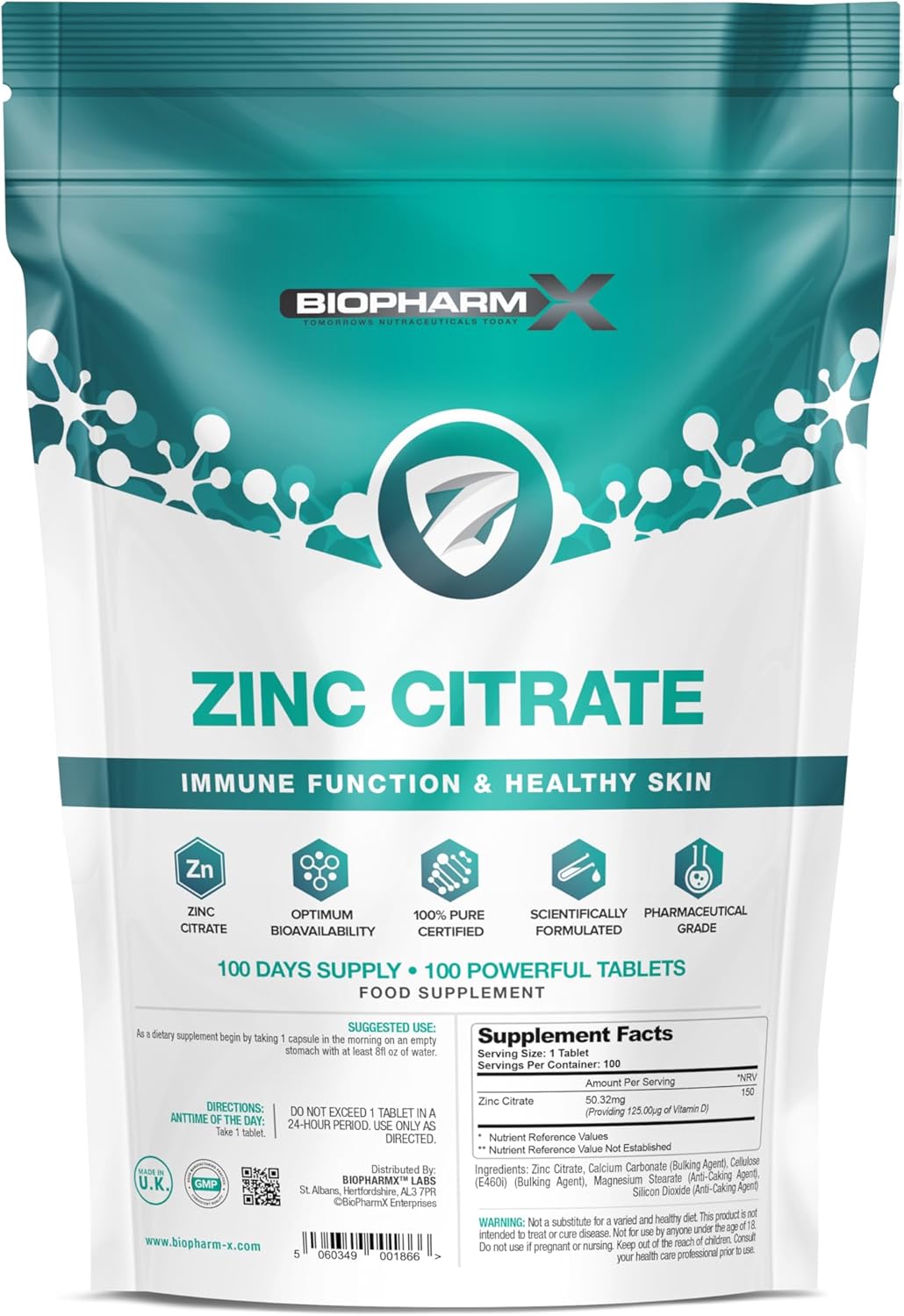 Amazon.com: Citrato de zinc (100% puro certificado/fuerza máxima 50mg ...